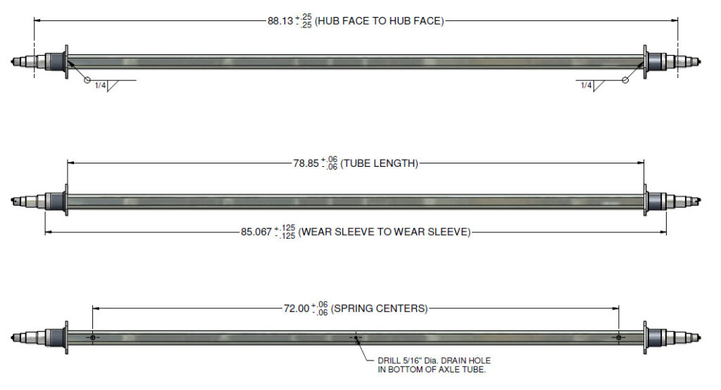 Axle 4200lb Spring rectangular tube STRAIGHT 88.13" track/72" SC AU ...